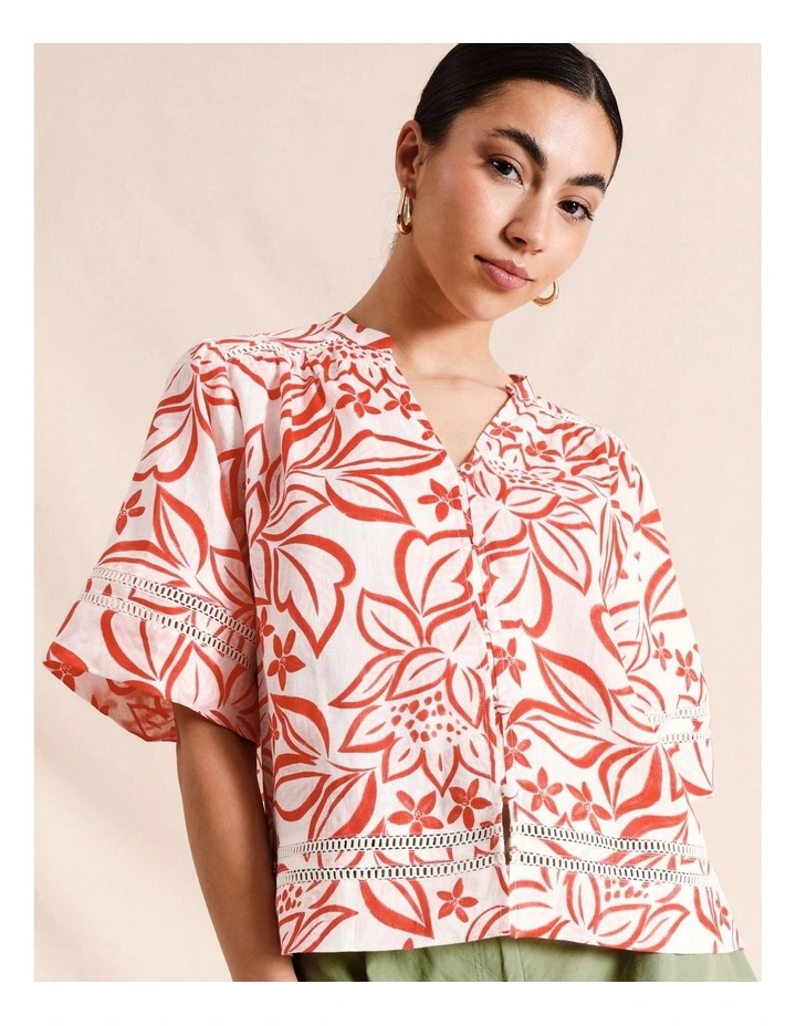 Piper Flutter Sleeve Top With Trim Detailing in Red | MYER