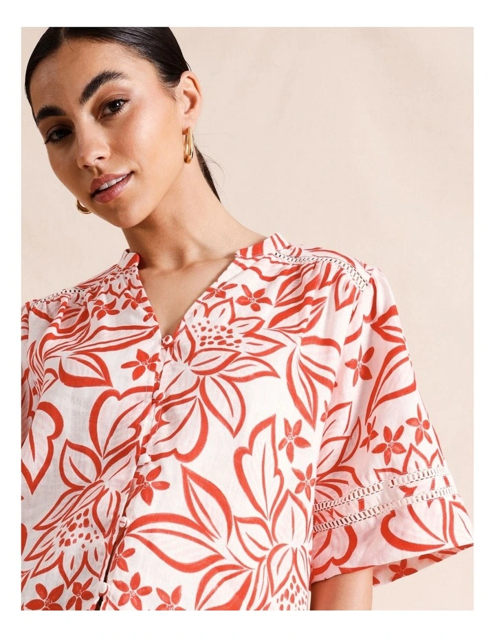 Piper Flutter Sleeve Top With Trim Detailing in Red | MYER