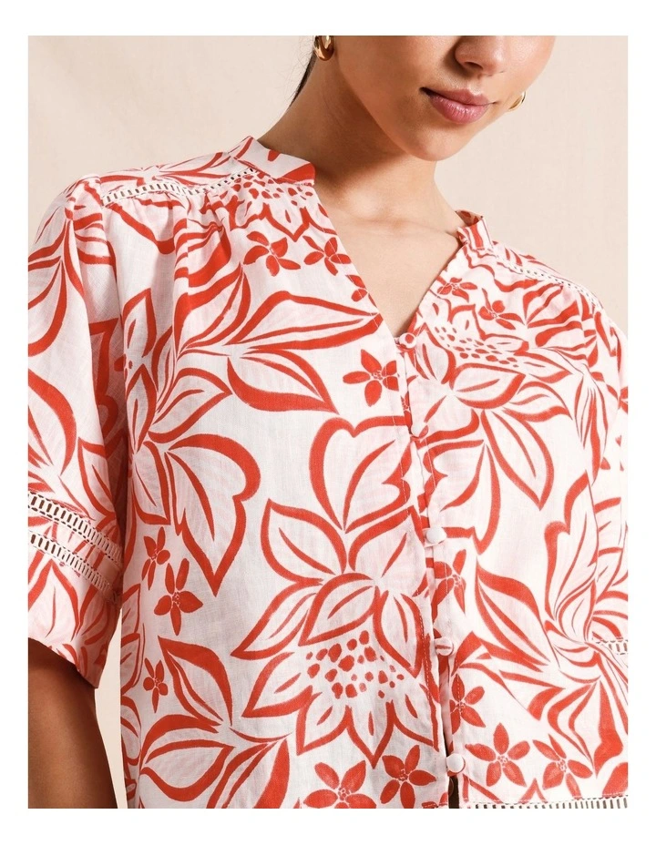 Piper Flutter Sleeve Top With Trim Detailing in Red | MYER