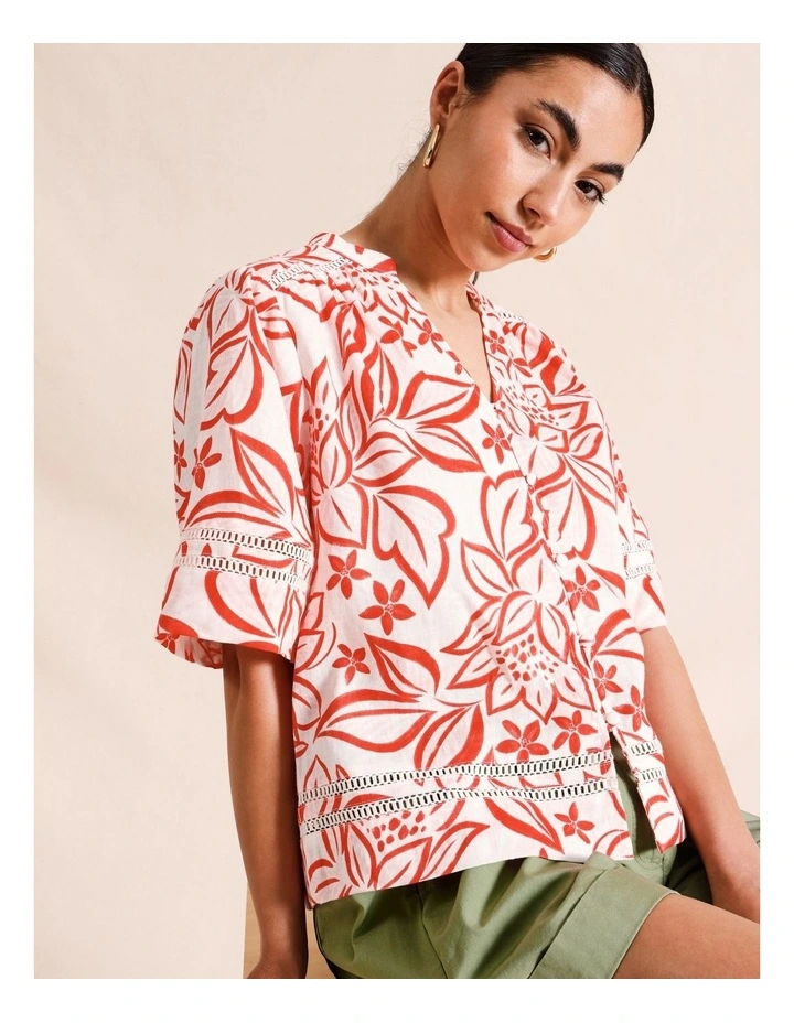 Piper Flutter Sleeve Top With Trim Detailing in Red | MYER