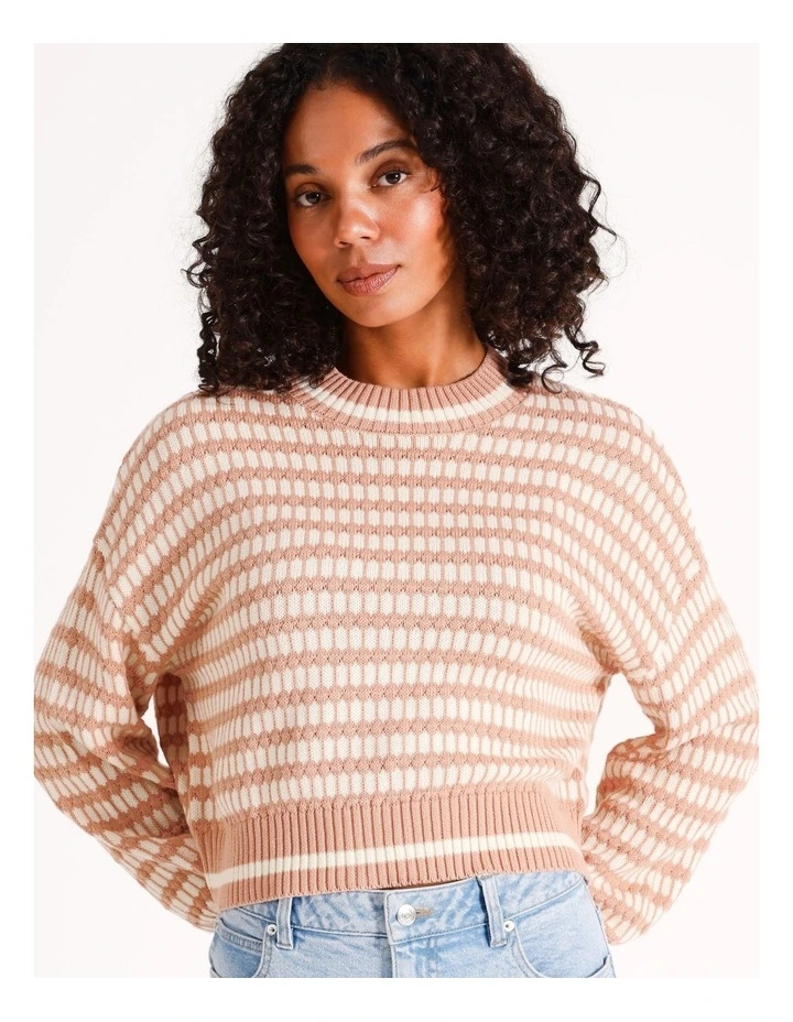 Grab Denim Two Tone Crew Neck Knit Jumper In Mahogany Rose/Eggnog | MYER