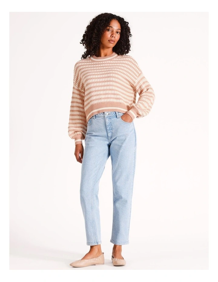Grab Denim Two Tone Crew Neck Knit Jumper In Mahogany Rose/Eggnog | MYER