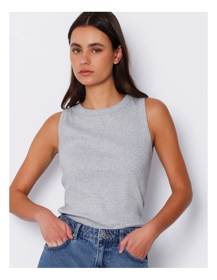 Grab Denim Organic Blend Rib Tank in Grey Marle | MYER