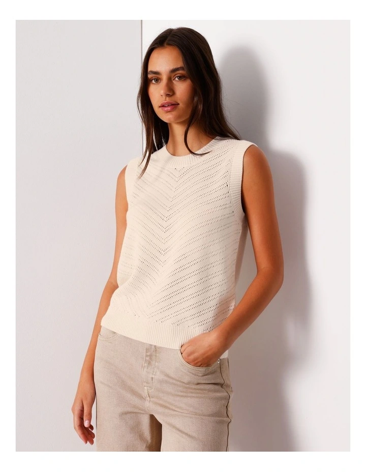Grab Denim Pointelle Knit Top in Cream | MYER