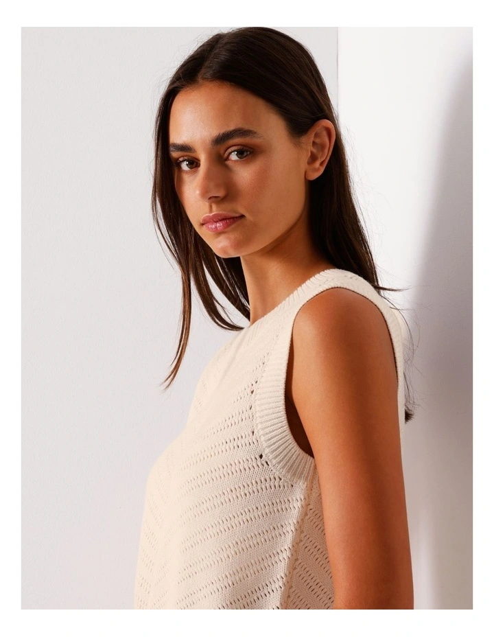 Grab Denim Pointelle Knit Top in Cream | MYER