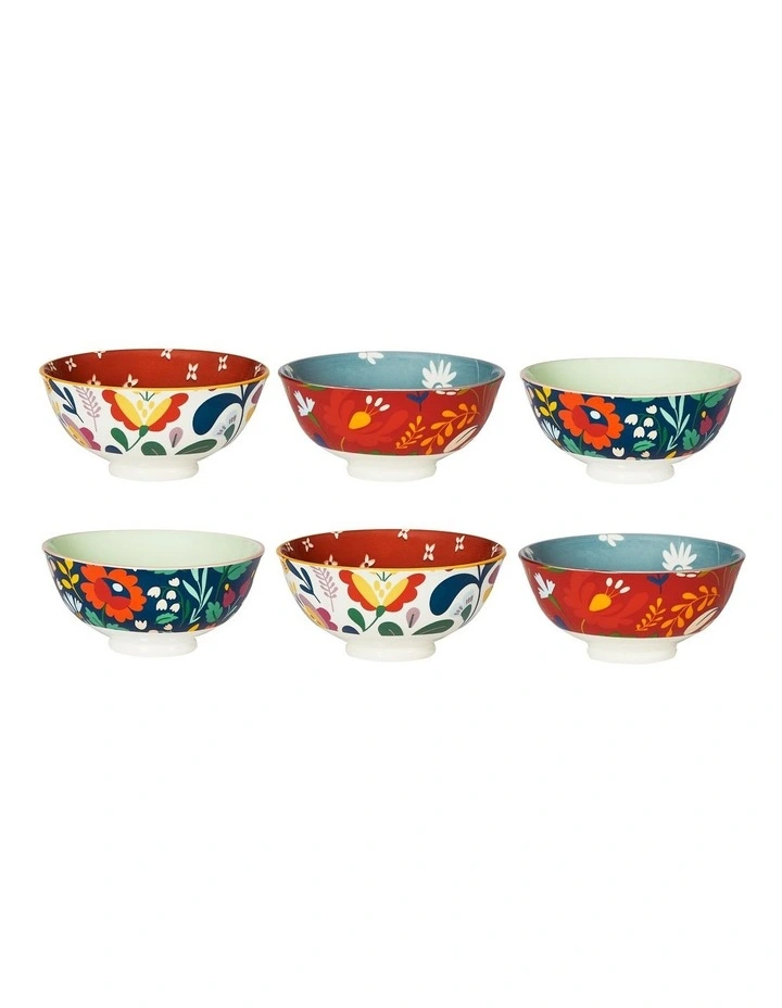 Cooper & Co Floral Porcelain Polish Rice Bowls Set Of 6 in Multi | MYER