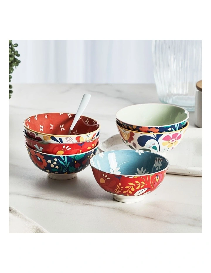 Cooper & Co Floral Porcelain Polish Rice Bowls Set Of 6 in Multi | MYER