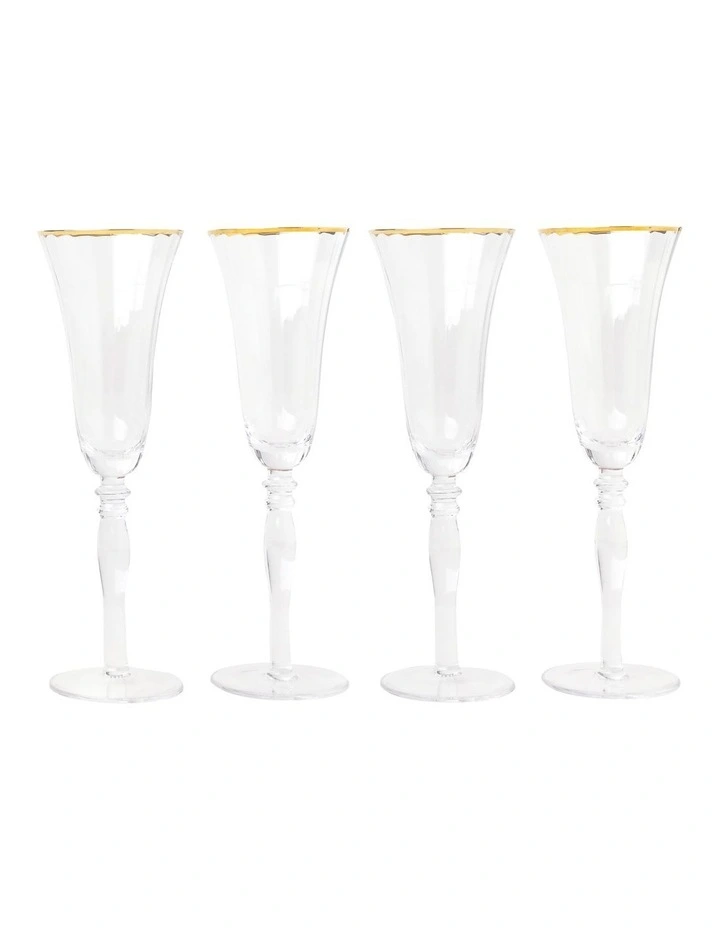Heritage Gabrielle Champagne Glass Set Of 4 Gold Rib In Clear | MYER