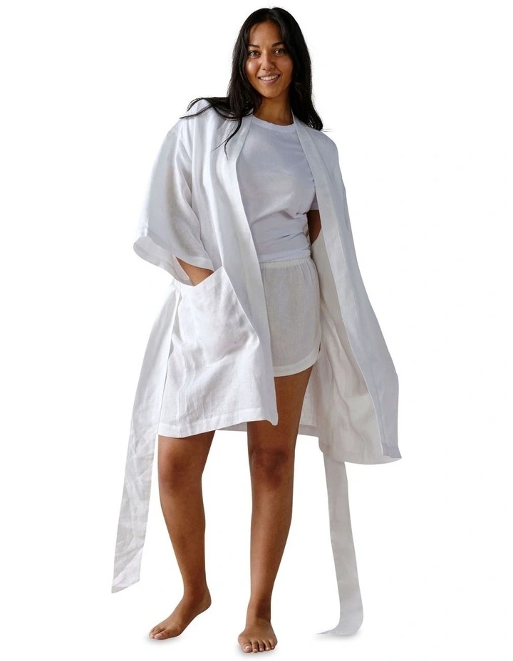 Linen House Nimes Short Robe In White | MYER