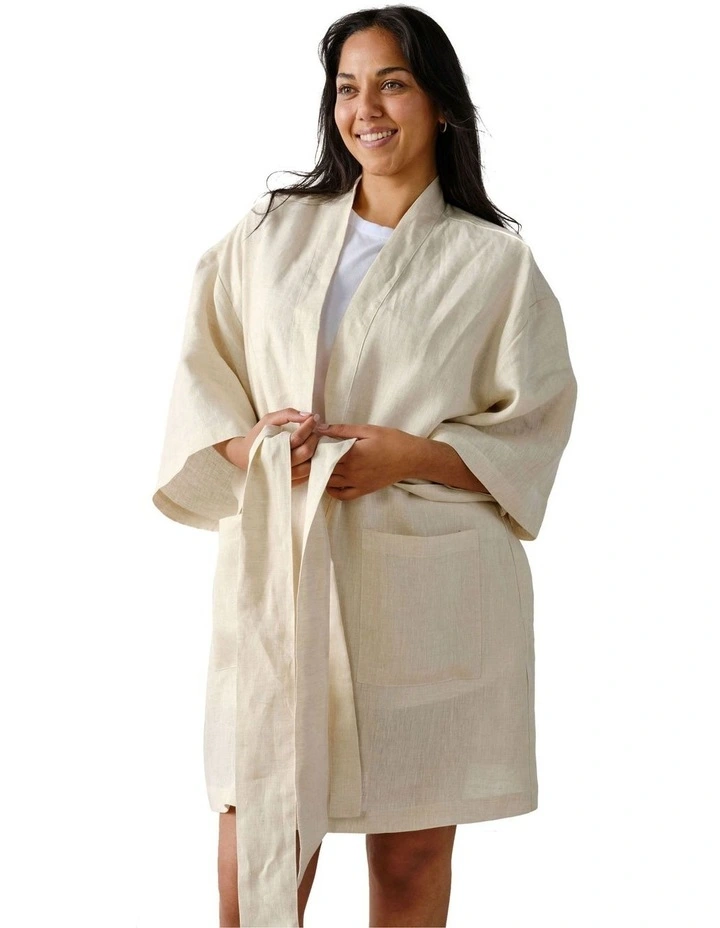 Linen House Nimes Short Robe in Natural | MYER
