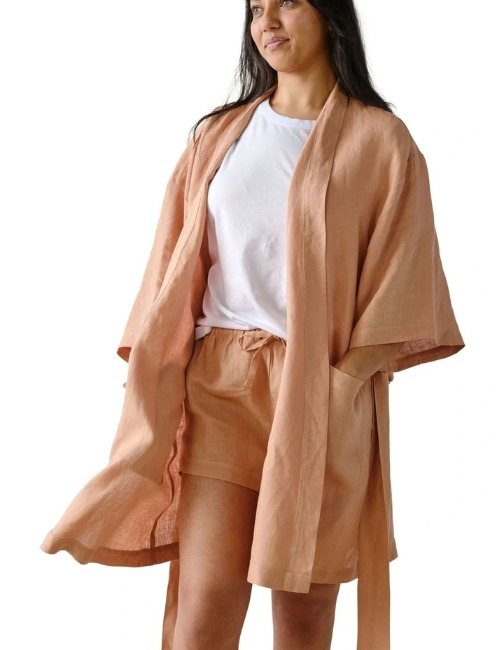 Linen House Nimes Short Robe in Clay | MYER
