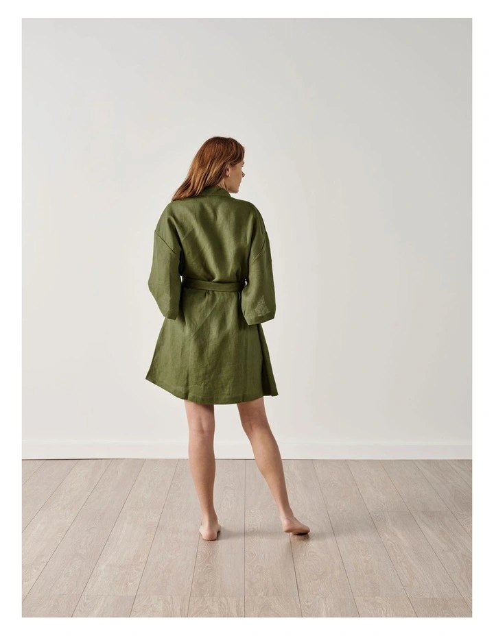 Linen House Nimes Short Robe in Moss | MYER