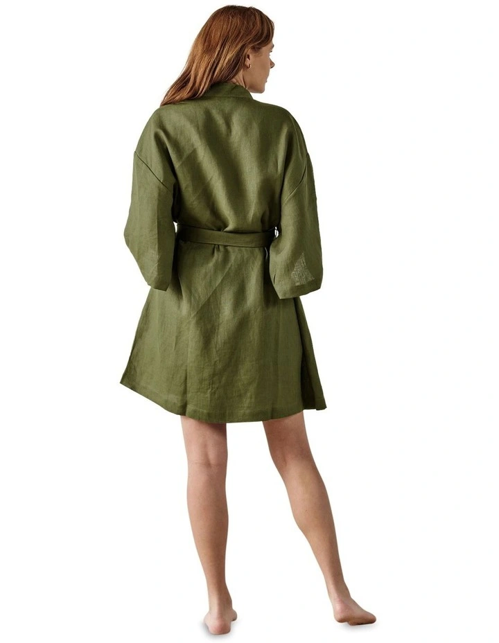 Linen House Nimes Short Robe in Moss | MYER