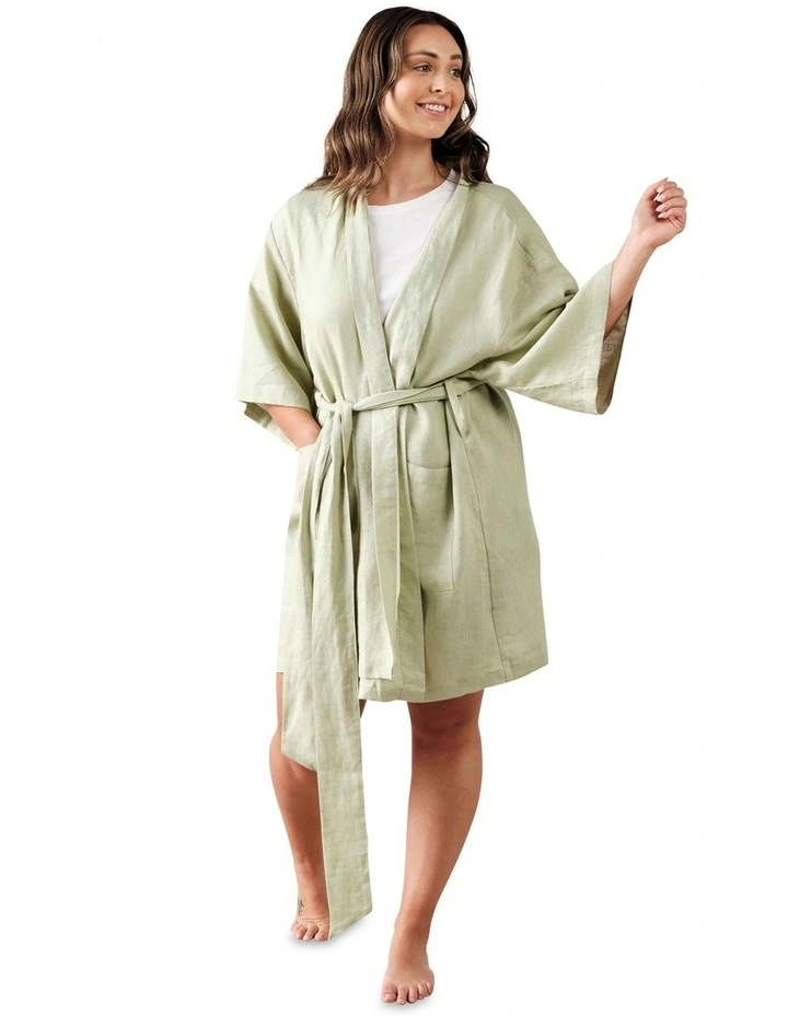 Linen House Nimes Short Robe In Wasabi | MYER