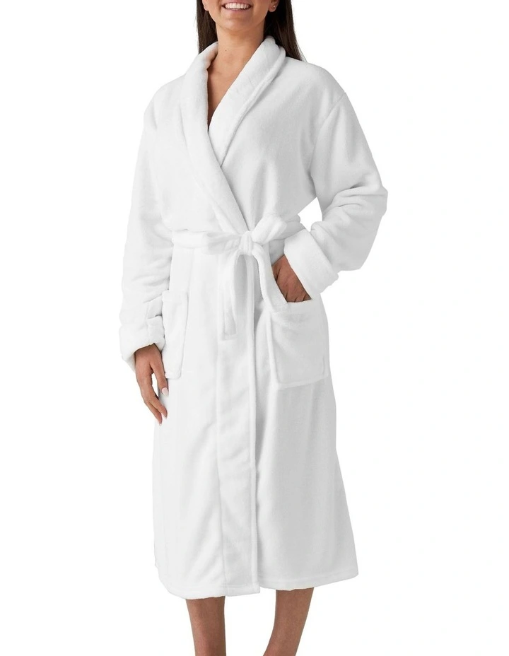Linen House Plush Bath Robe in White | MYER