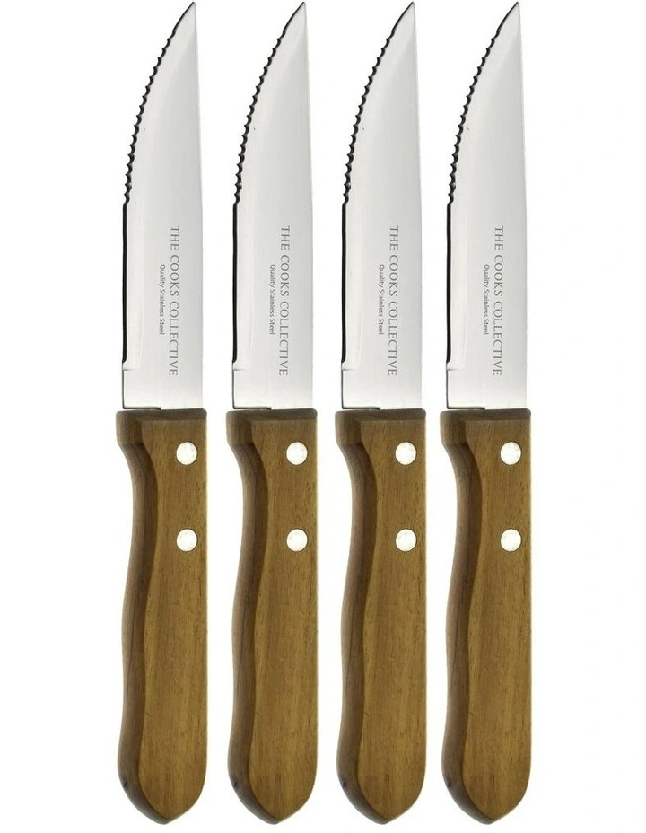 The Cooks Collective Acacia Handle Steak Knives Set of 4 12.5cm in Wood ...