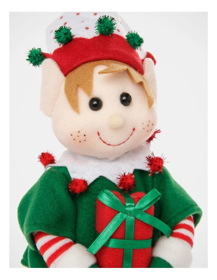 Myer Giftorium Toy Town Fabric Sitting Elf Decoration 17cm in Green/Red ...