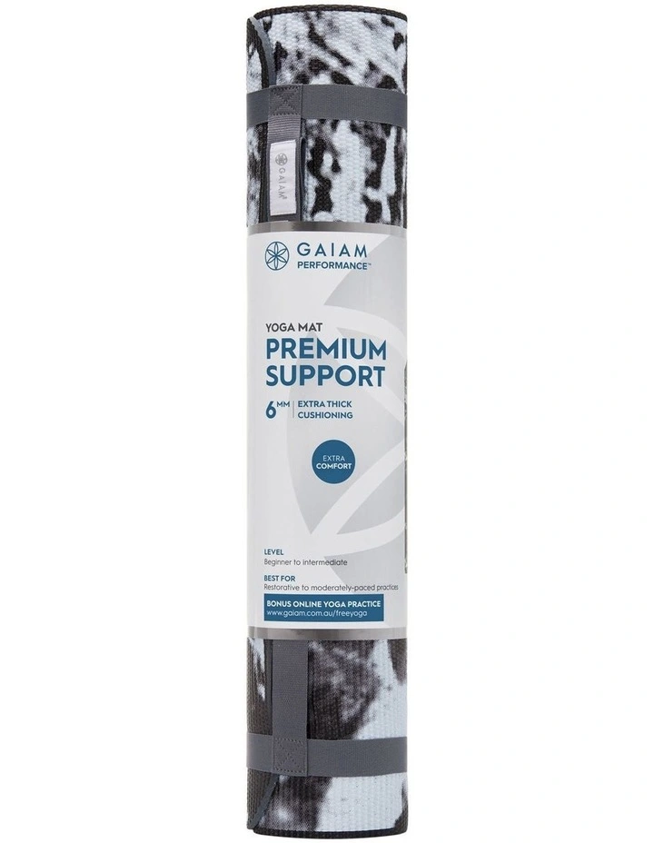 Gaiam Premium Support Yoga Mat Marble 6mm in Black/White | MYER