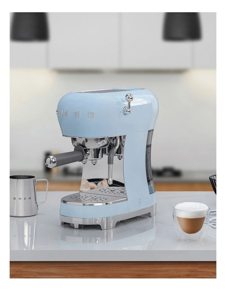 Smeg 50's Style Espresso Machine in Pastel Blue ECF02PBAU | MYER