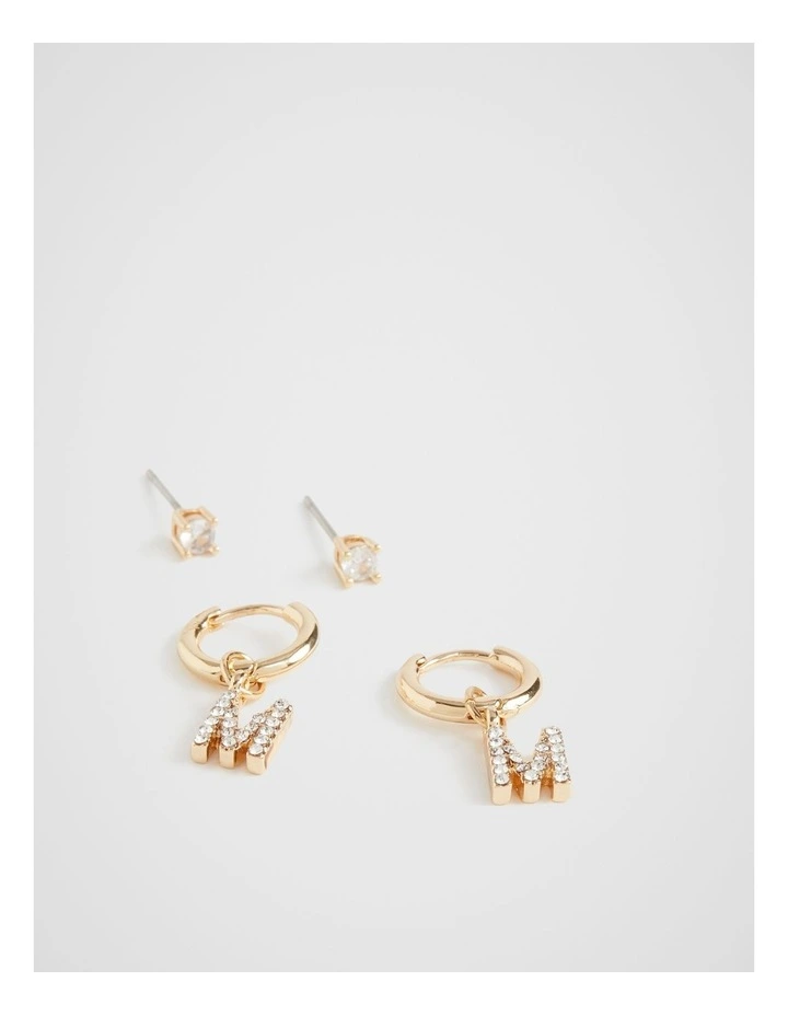Seed Heritage Crystal Initial "M" Hoop Earring in Gold | MYER