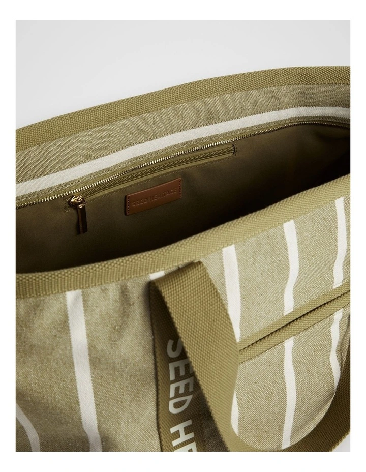 Seed Heritage Logo Stripe Tote in Pistachio | MYER
