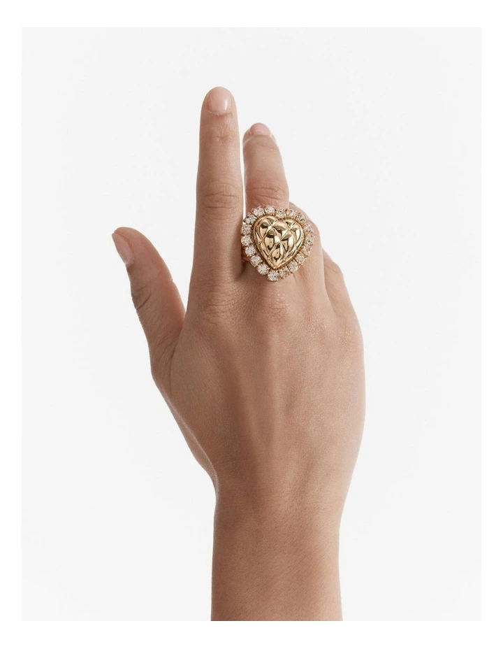 Mimco Paris Quilted Heart Cocktail Ring in Vintage Gold | MYER