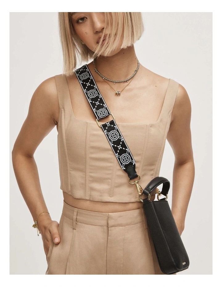 Mimco Mim-gram Webbing Bag Strap in Black Light Gold | MYER