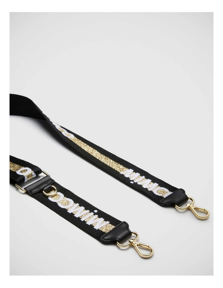 Mimco Sparkle Webbing Bag Strap in Black Light Gold | MYER