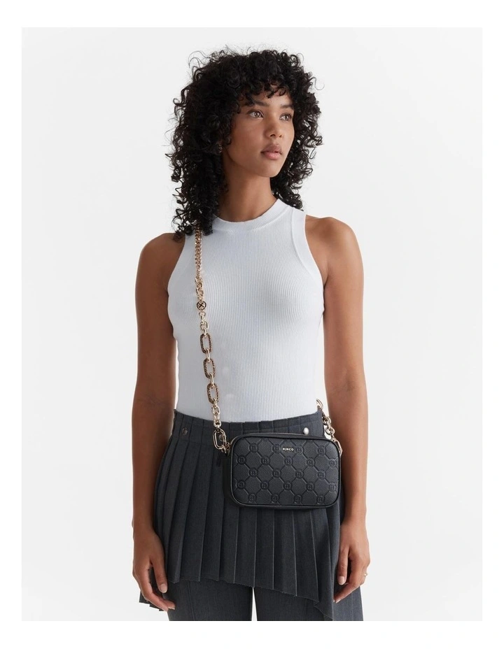 Mimco Mim-gram Gusset Pouch in Black Light Gold | MYER