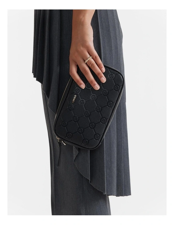 Mimco Mim-gram Gusset Pouch in Black Light Gold | MYER