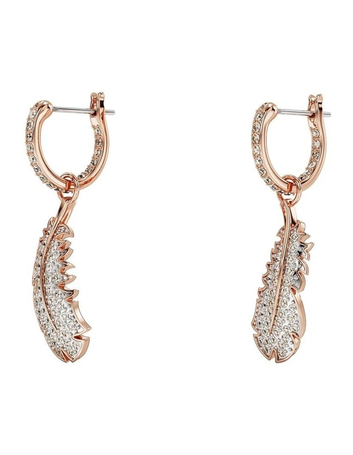 Swarovski Idyllia Drop Earrings Feather Rose Gold-Tone Plated in White | MYER