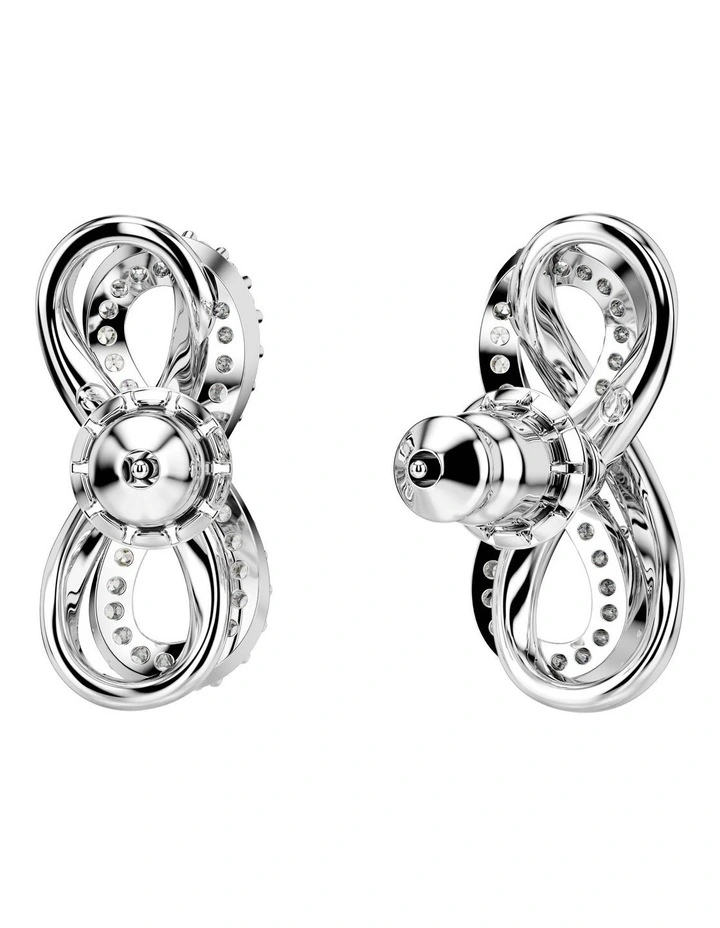 Swarovski Hyperbola Infinity Rhodium Plated Stud Earrings in White | MYER