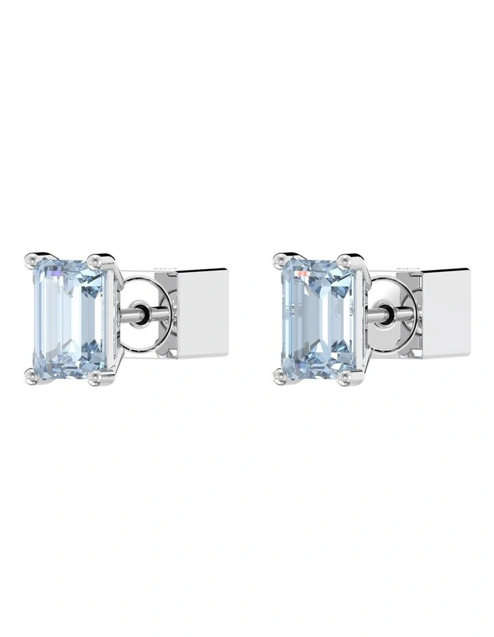 Swarovski Chroma Stud Earrings Cushion Cut Rhodium Plated in Blue | MYER