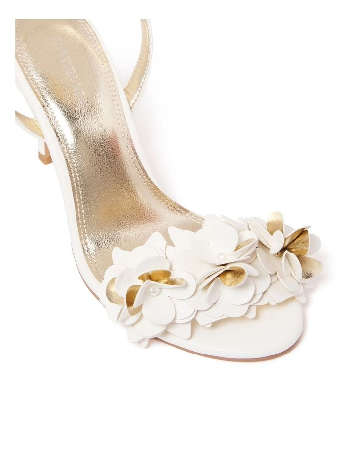 Forever New Livia Flower Trim Heels in White | MYER