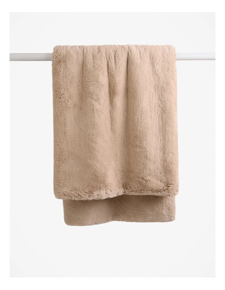 Country Road Hailey Recycled Polyester Blend Fur Throw in Fawn | MYER