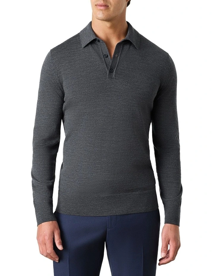 MJ Bale Fraser Ashby Polo Knit in Charcoal Melange | MYER