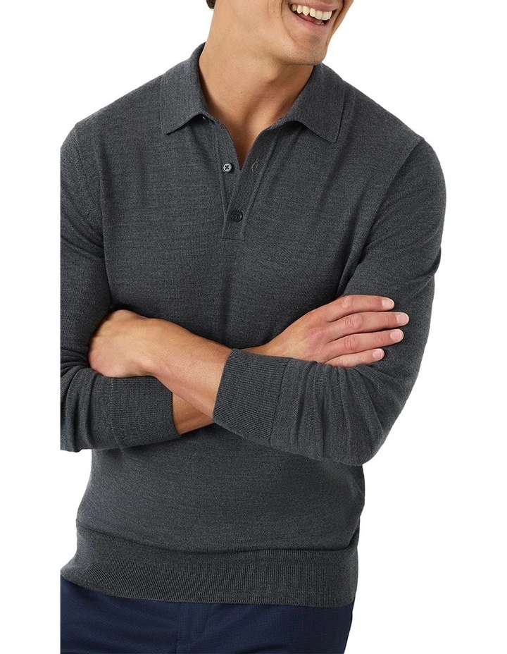 MJ Bale Fraser Ashby Polo Knit in Charcoal Melange | MYER