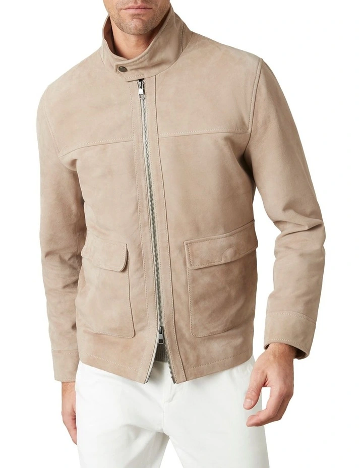 MJ Bale Connery Suede Aviator Jacket in Sand | MYER