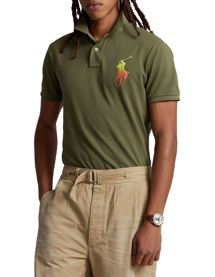 Polo Ralph Lauren Custom Slim Fit Big Pony Mesh Polo Shirt in Green | MYER