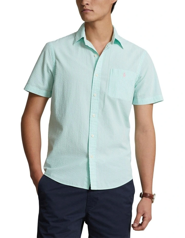 Polo Ralph Lauren Prepster Classic Fit Seersucker Shirt in Green | MYER