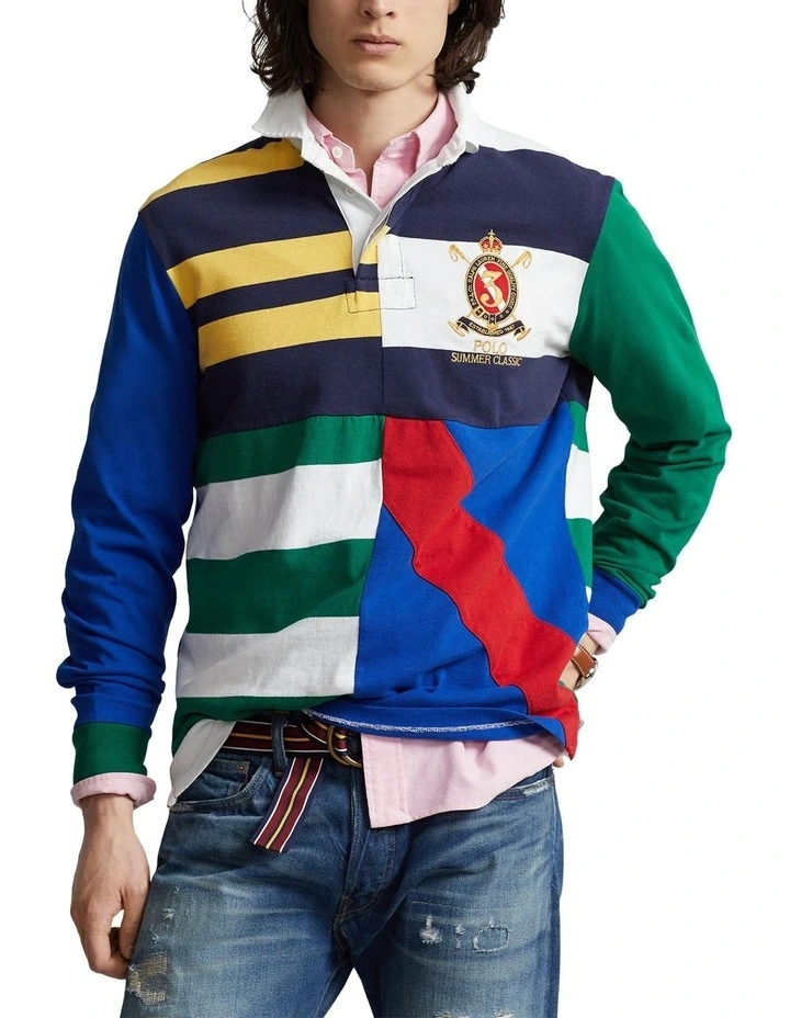 Polo Ralph Lauren Classic Fit Patchwork Jersey Rugby Shirt in Navy | MYER