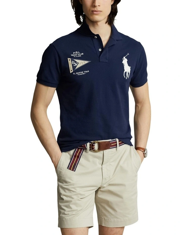 Polo Ralph Lauren Custom Slim Fit Big Pony Mesh Polo Shirt in Navy | MYER