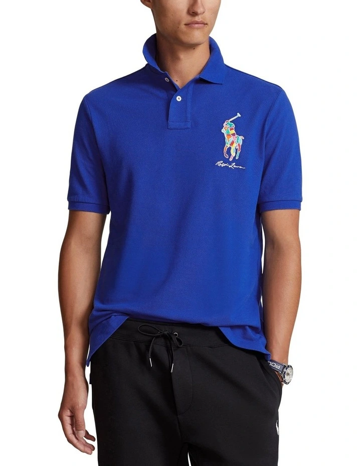 Polo Ralph Lauren Custom Slim Fit Big Pony Mesh Polo Shirt in Blue | MYER