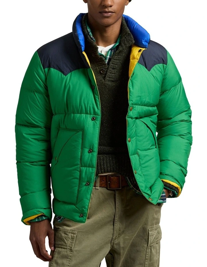 Polo Ralph Lauren Color-Blocked Down Western Jacket in Green | MYER