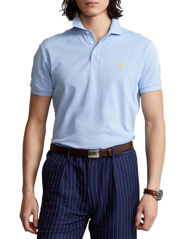 Polo Ralph Lauren Custom Slim Fit Stretch Mesh Polo Shirt in Light Blue | MYER