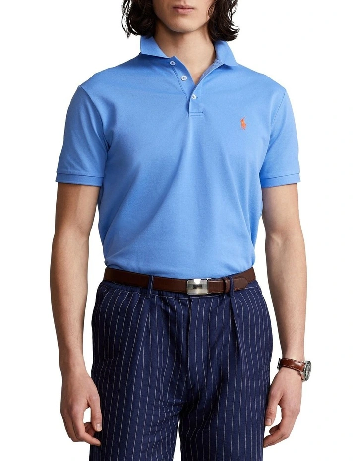 Polo Ralph Lauren Custom Slim Fit Stretch Mesh Polo Shirt in Blue | MYER