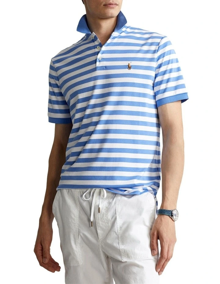 Polo Ralph Lauren Custom Slim Fit Soft Cotton Polo Shirt in Blue/White | MYER