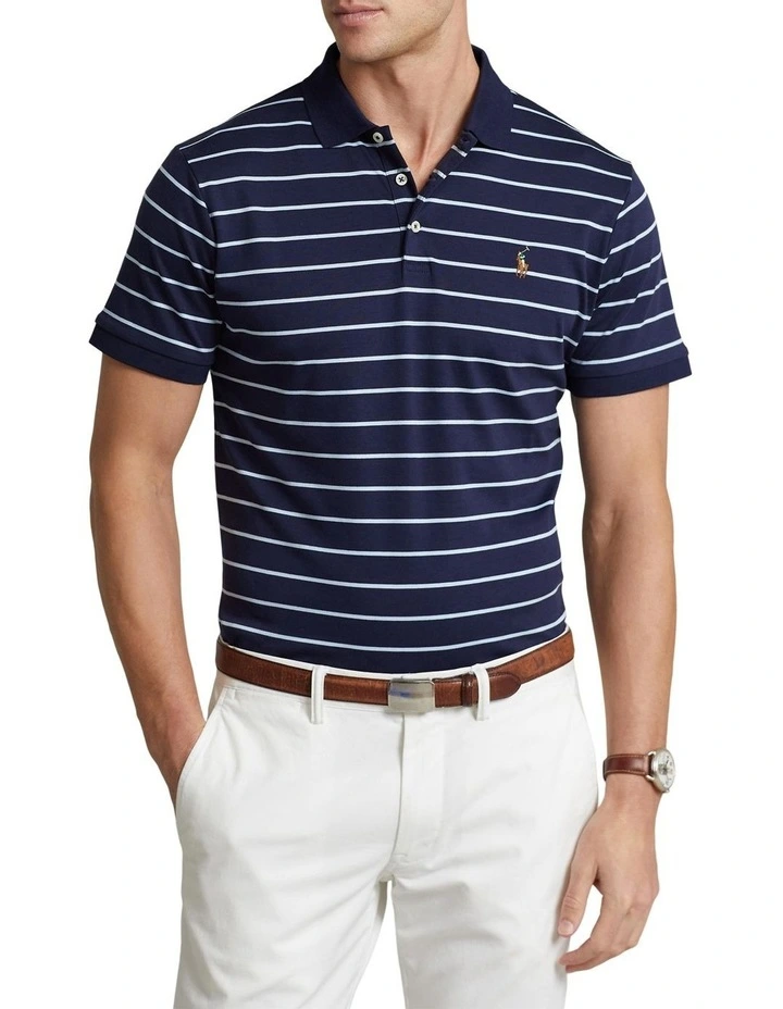 Polo Ralph Lauren Custom Slim Fit Soft Cotton Polo Shirt in Navy | MYER