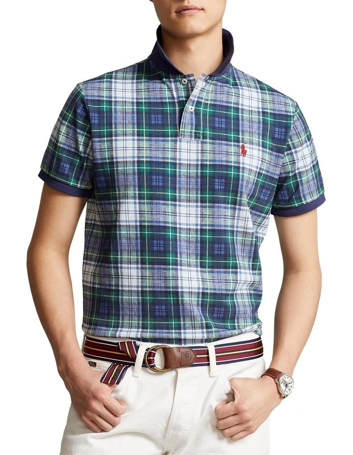 Polo Ralph Lauren Custom Slim Fit Plaid Polo Shirt in Blue | MYER