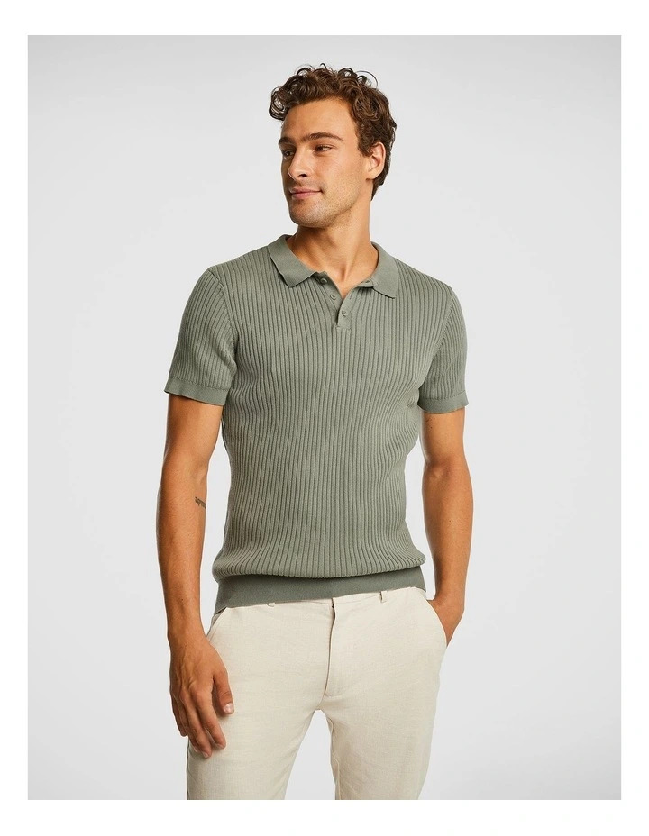Yd. Castro Knitted Polo Shirt In Sage | MYER